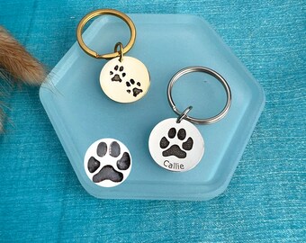 Personalised Paw Print Keyring Dog Name Walking Pet Memorial Keychain ...