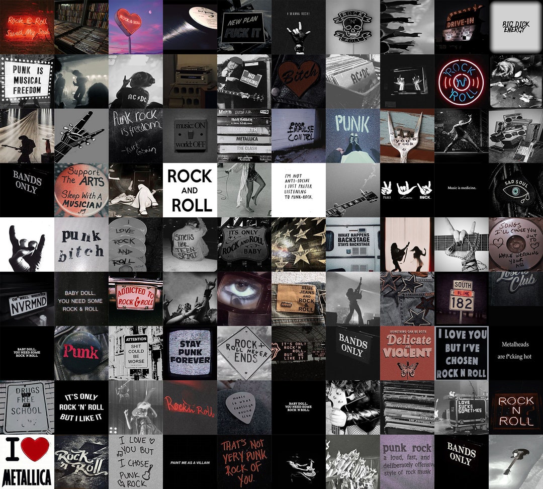 90 PCS Rock and Roll Aesthetic Photo Collage , Grunge Wall Prints ...