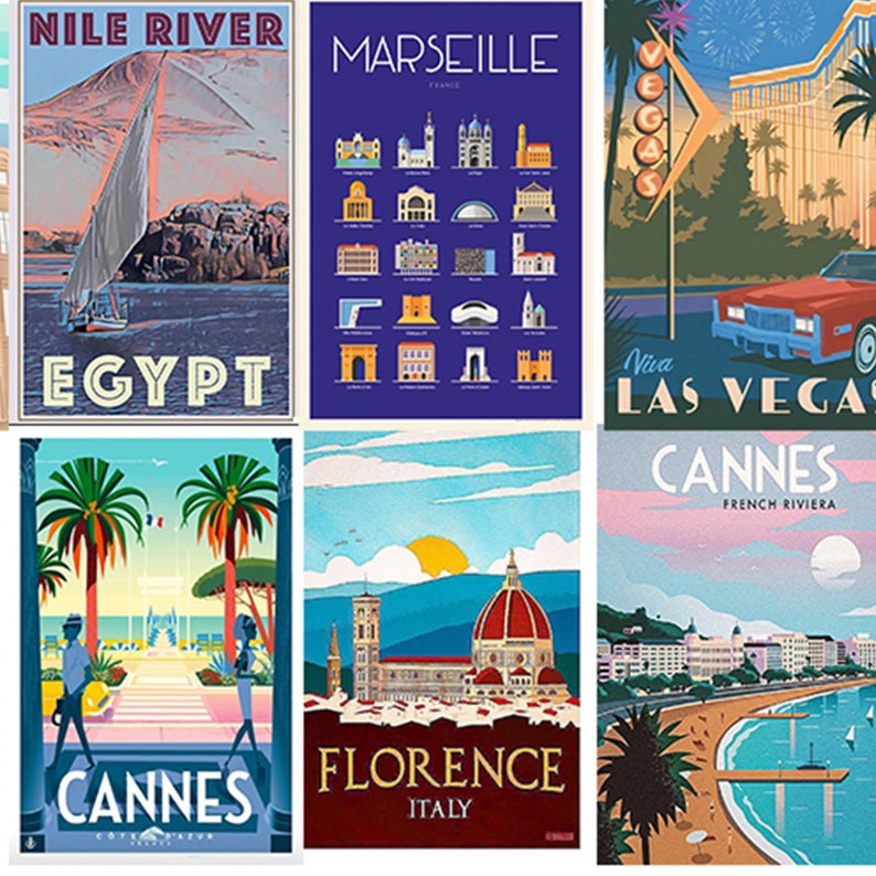 50pcs Travel Poster Retro Aesthetic Vintage Travel Wall Art Aesthetic Wall Collage Travel Wall ...