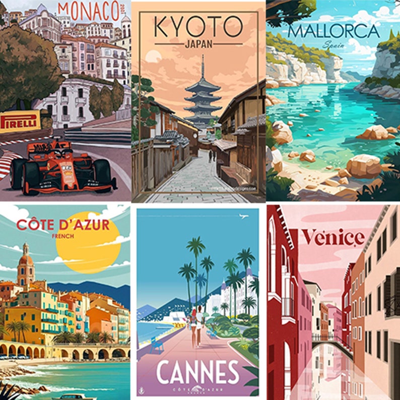 50pcs Travel Poster Retro Aesthetic Vintage Travel Wall Art Aesthetic Wall Collage Travel Wall ...