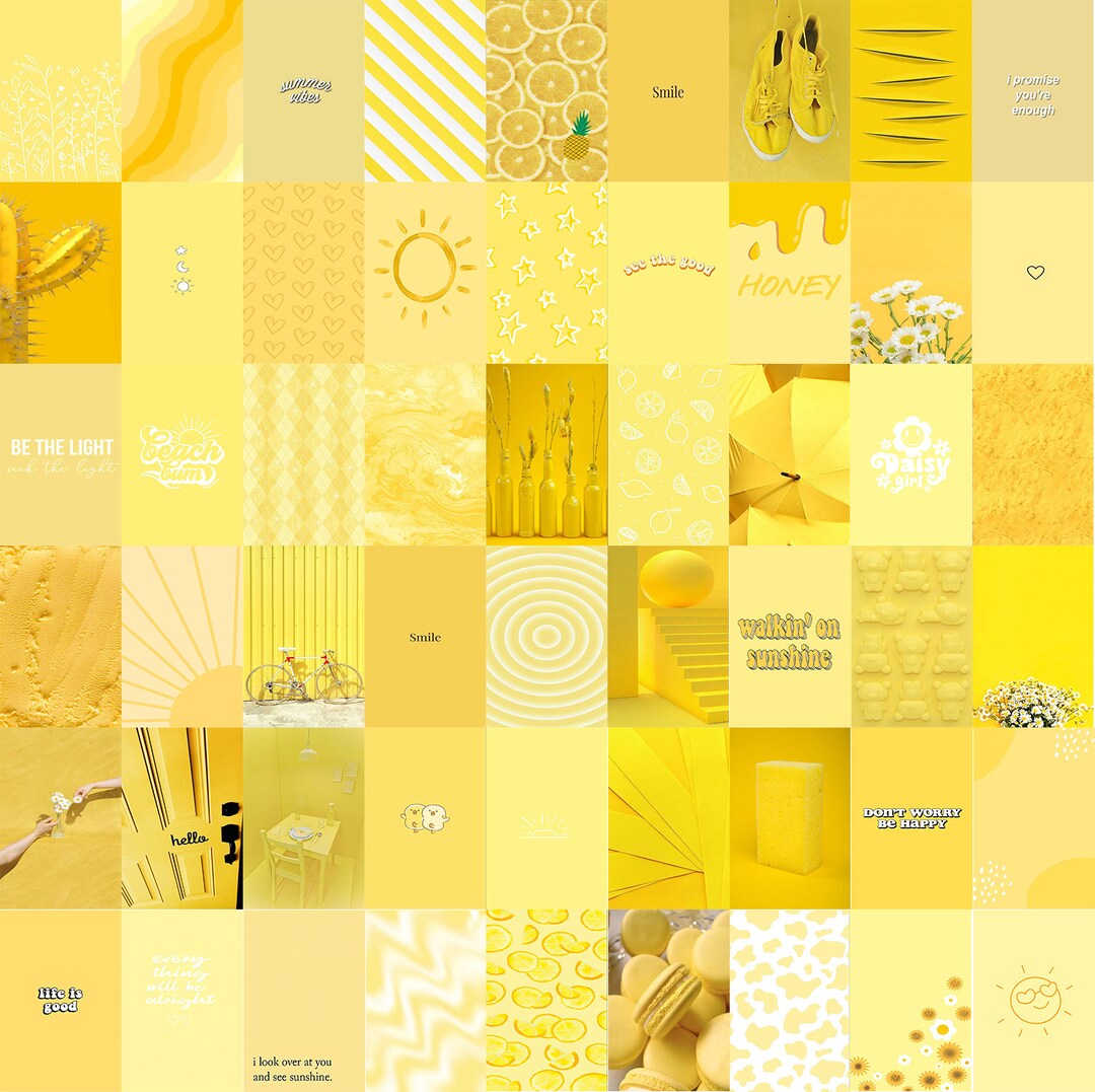 50 PCS | Pastel Yellow Aesthetic Wall Collage Kit | Yellow Photo ...