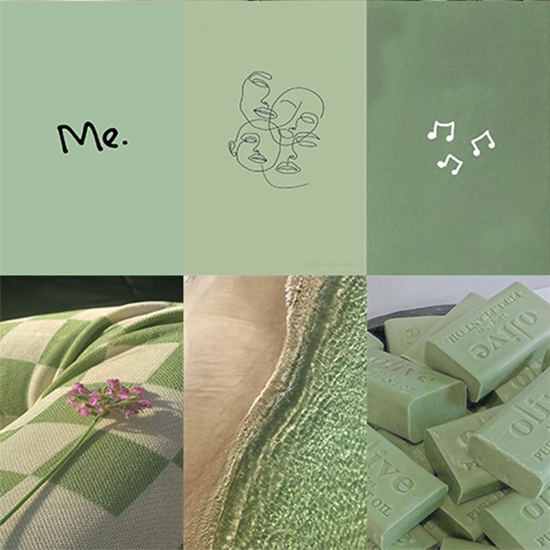 50 Sage Green Wall Collage Kit, Boho Aesthetic, Soft Botanical Photo ...