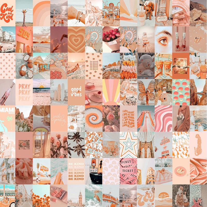 300 Pcs Peach Aesthetic Wall Collage Kit Peach Aesthetic Room Decor ...