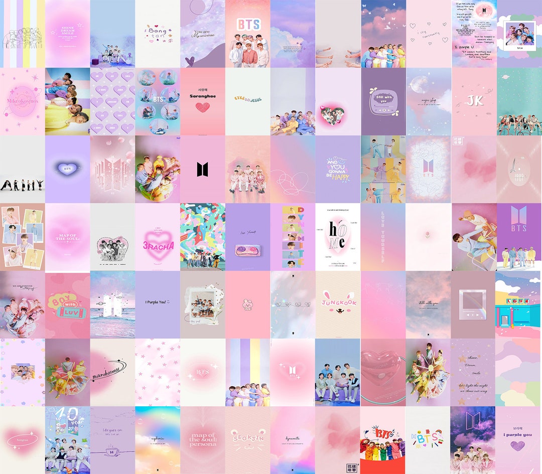 100 PCS, BTS Pink Wall Poster Prints , BTS Poster Print Collage, Army ...