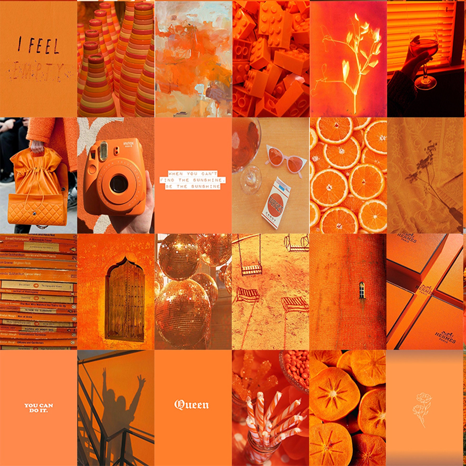 Orange Wall Collage Kit, Orange Aesthetic Photo Collage , Orange ...