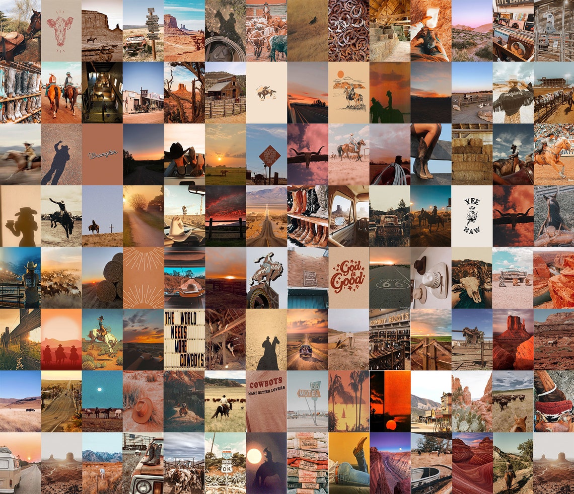 110 Pcs Western Aesthetic Collage Kit Cowgirl Will West Room Decor Will ...