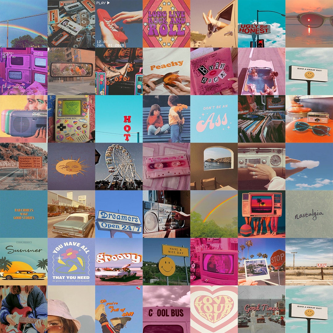 50 Pcs Vintage Poster Collage Kit, Retro Vintage Aesthestic Photo ...