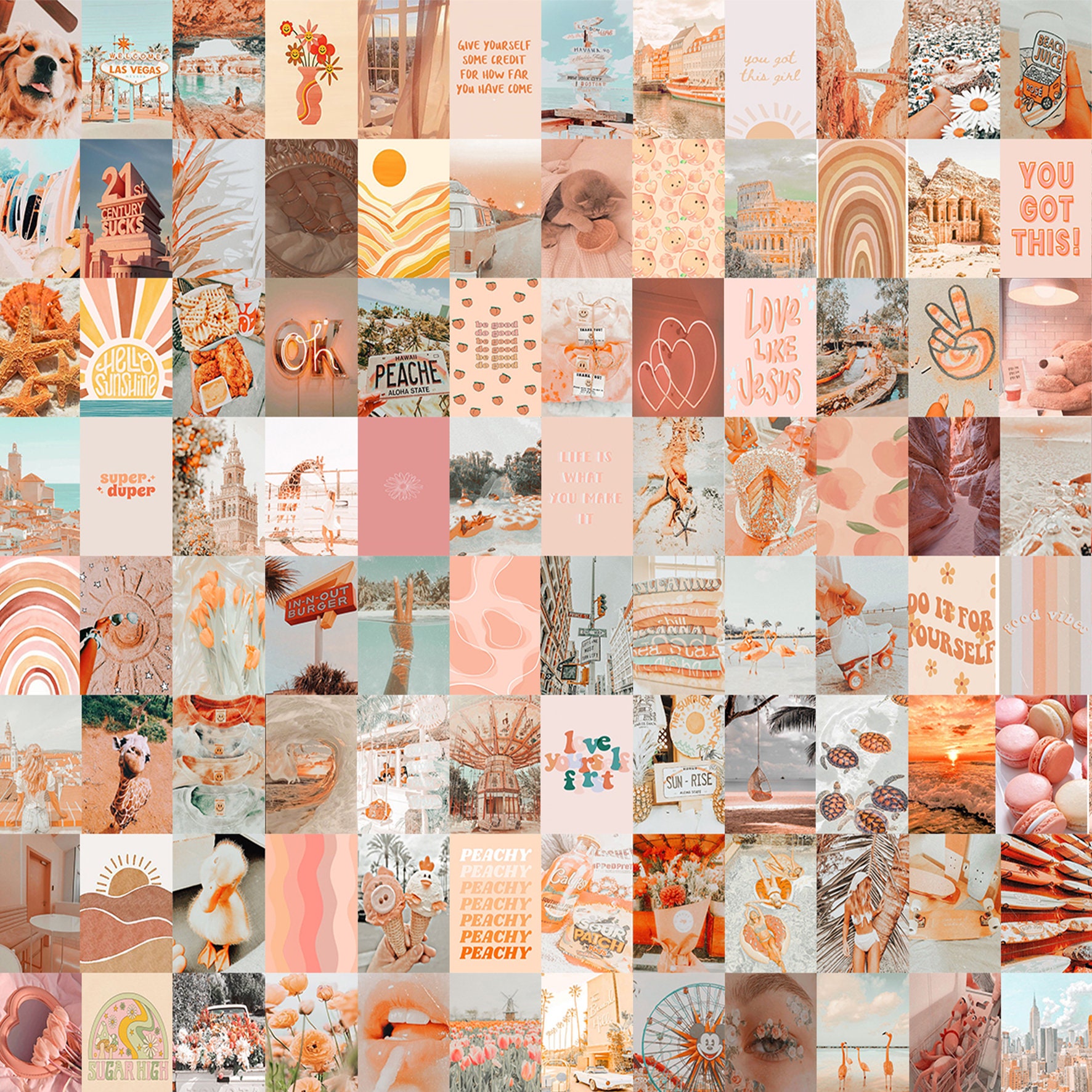 300 Pcs Peach Aesthetic Wall Collage Kit Peach Aesthetic Room Decor ...