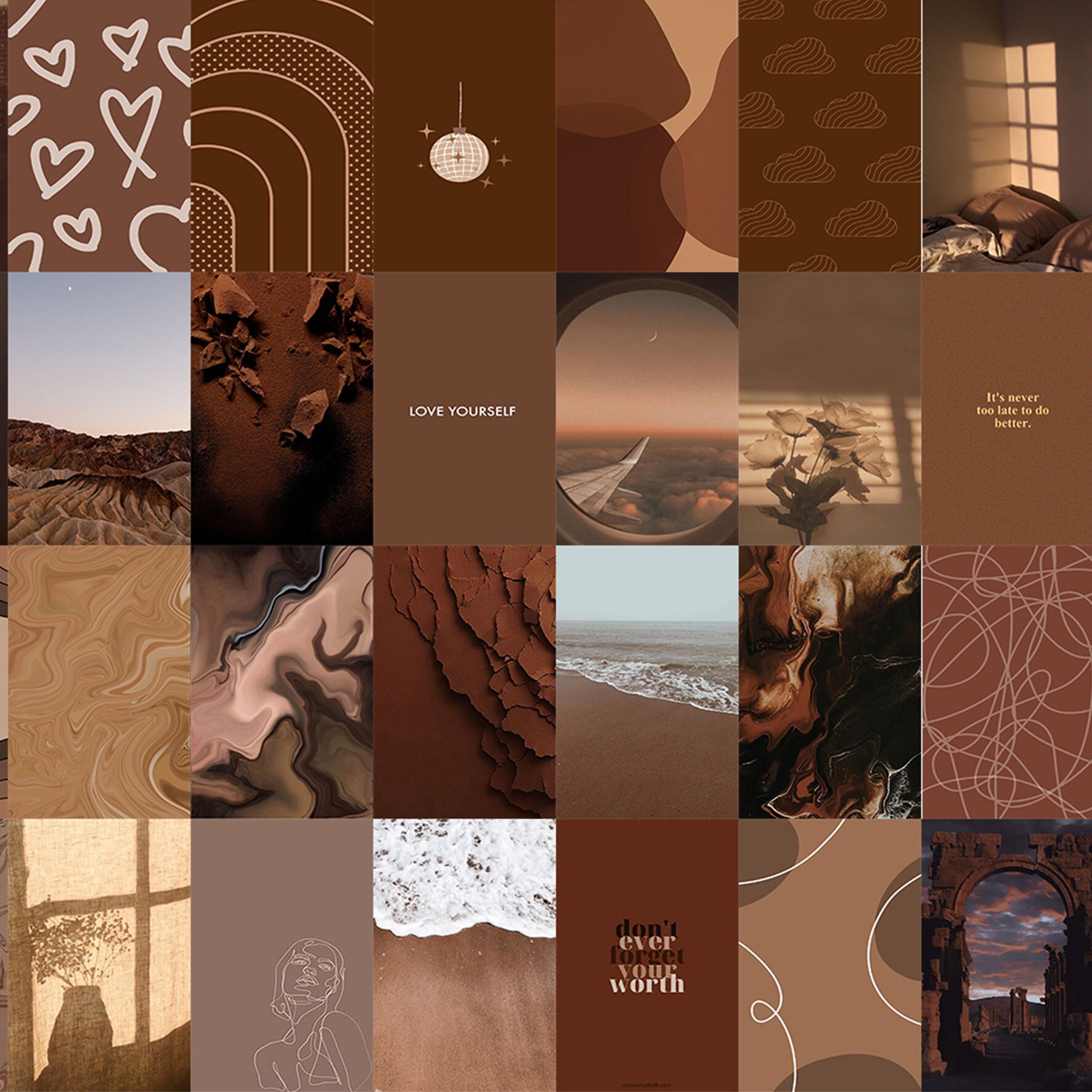 100 Brown Wall Collage Kit, Brown Collage Wall Art, Chic Brown Wall ...