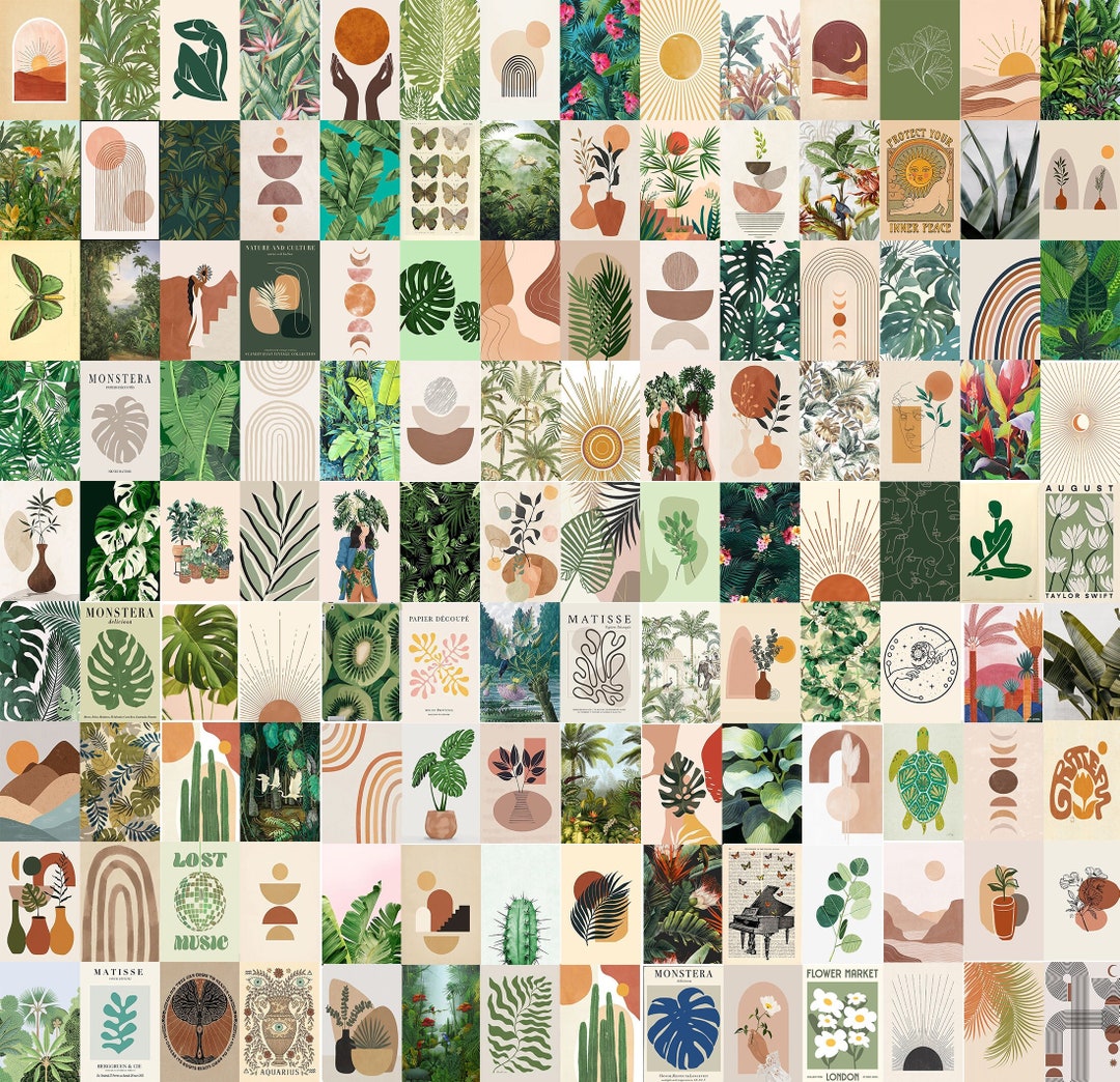 Botanical Boho Wall Collage Kit- Boho Wall Posters- Botanical Poster ...