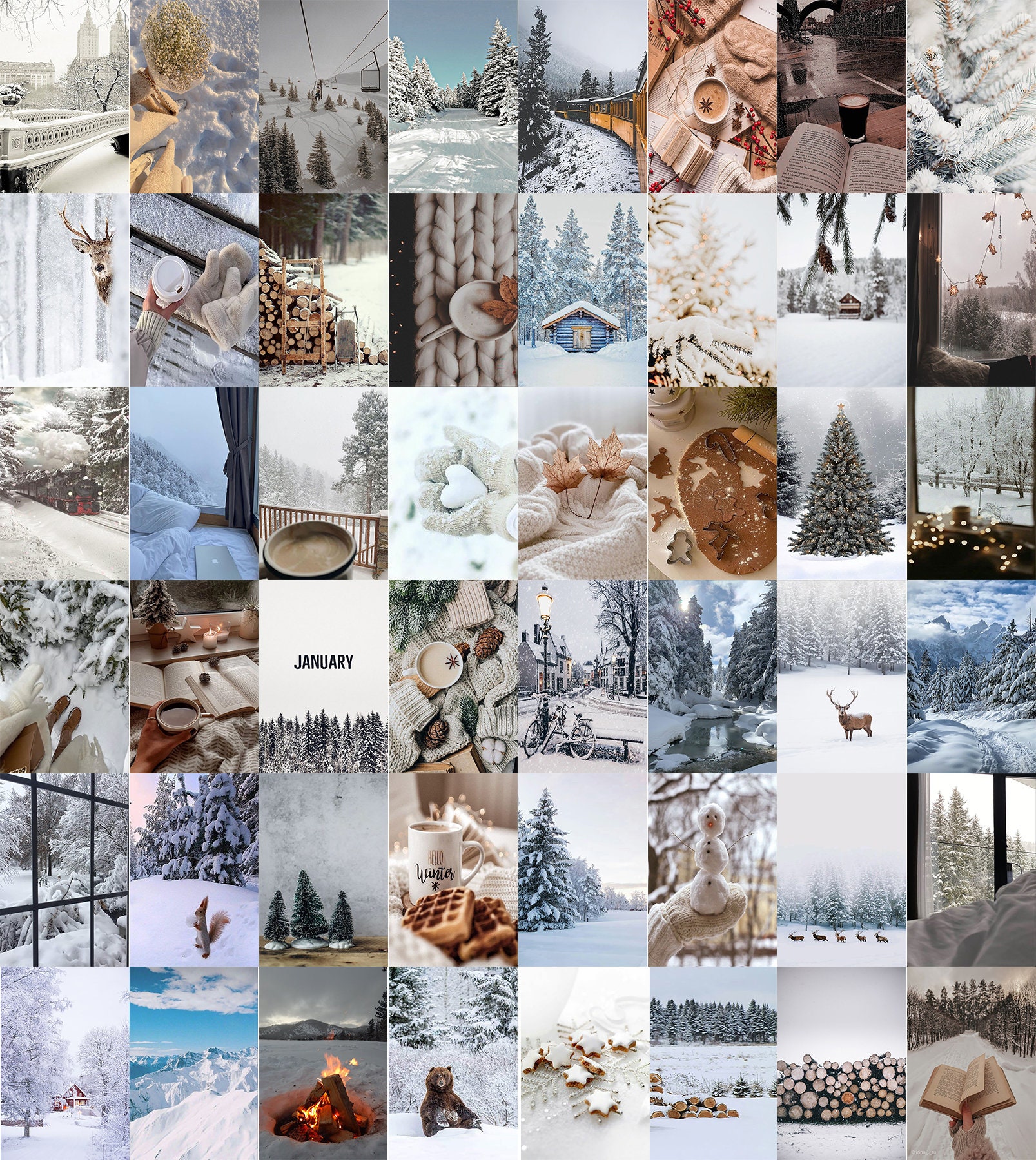 Winter Aesthetic Collage Kit, Printable Wall Art, Winter Wall Art, Cozy ...