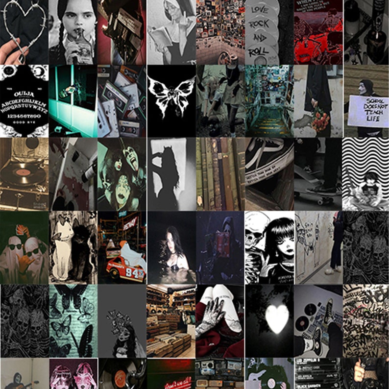 160 Pcs Grunge Wall Collage Kit, Grunge Collage Kit, Black Wall Collage ...