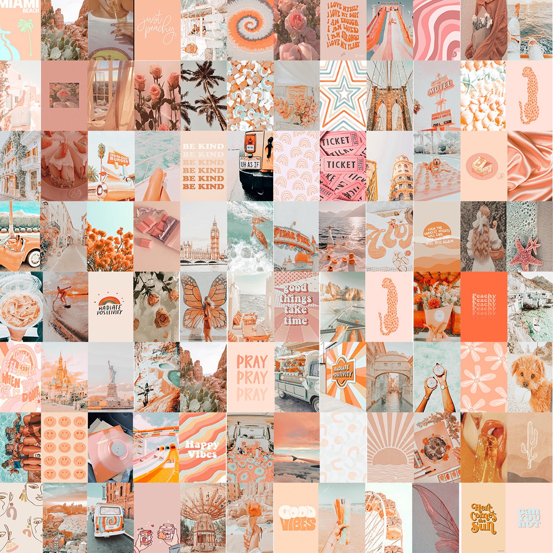 300 Pcs Peach Aesthetic Wall Collage Kit Peach Aesthetic Room Decor ...