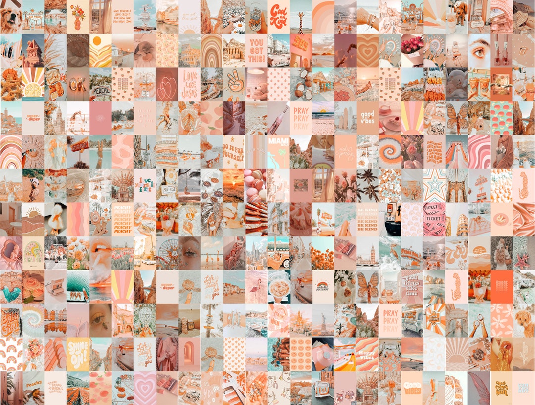300 Pcs Peach Aesthetic Wall Collage Kit Peach Aesthetic Room Decor
