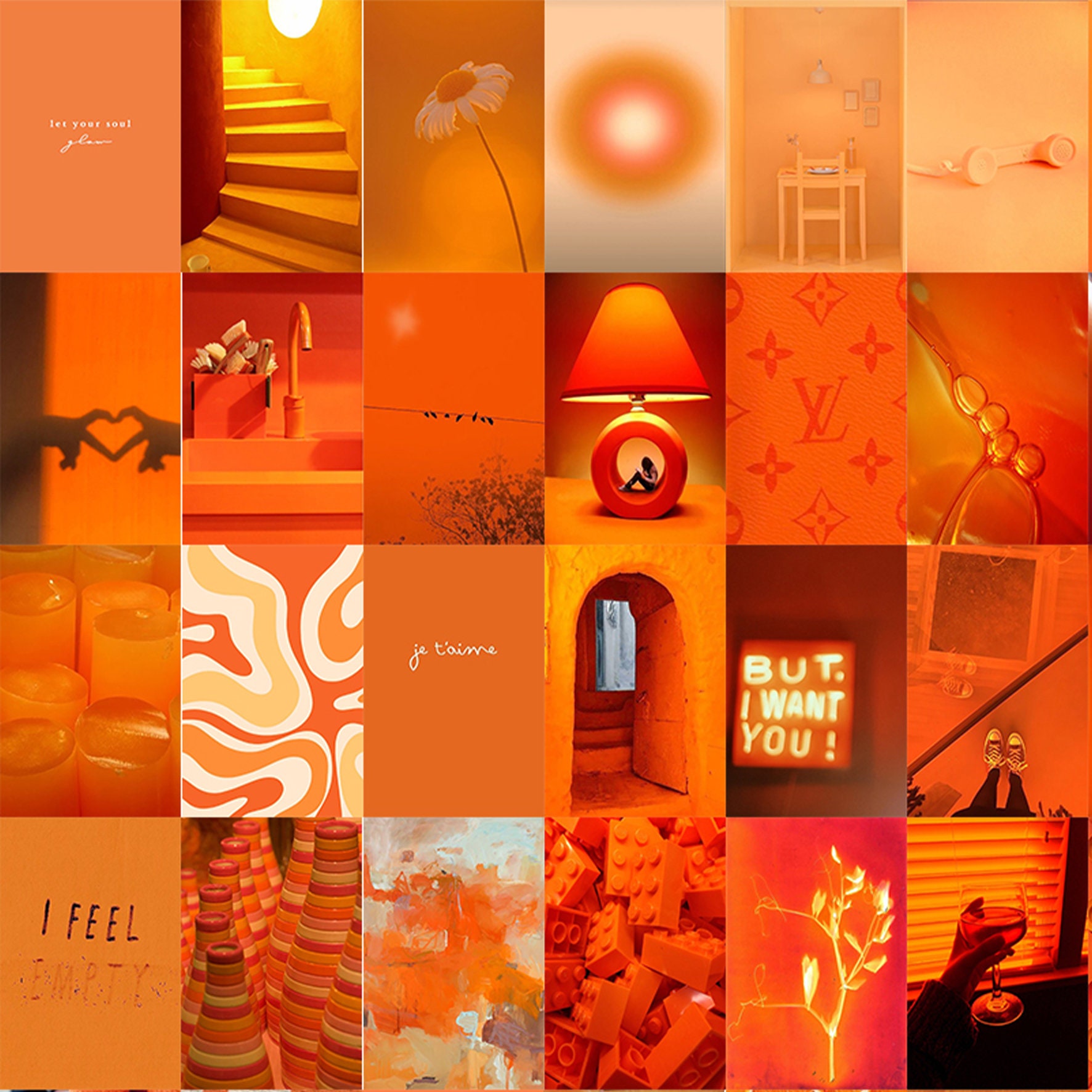Orange Wall Collage Kit, Orange Aesthetic Photo Collage , Orange ...