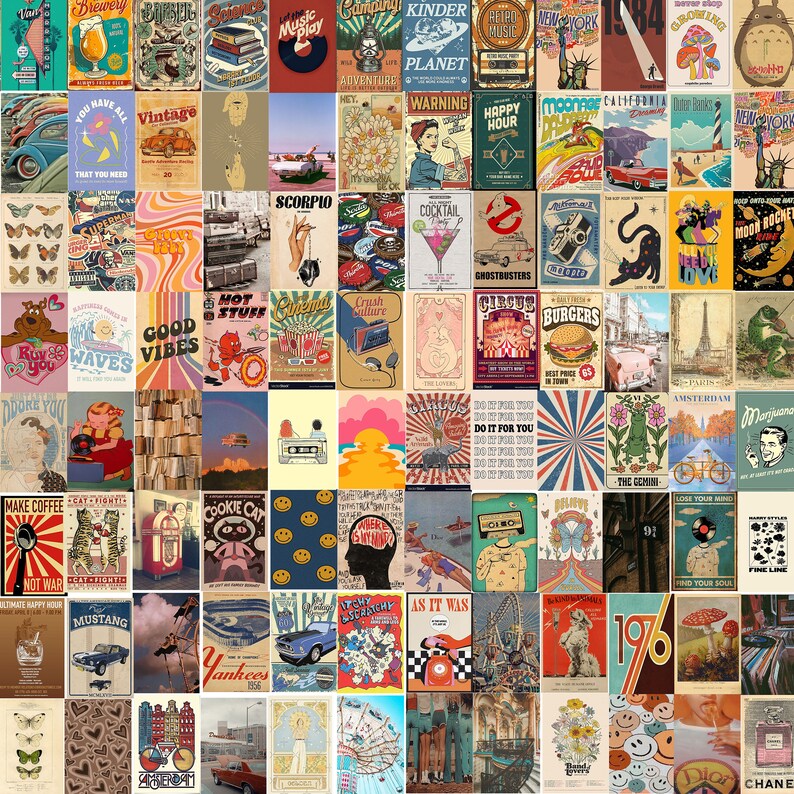 300PCS Vintage Poster Wall Collage Kit Retro Aesthetic Wall - Etsy