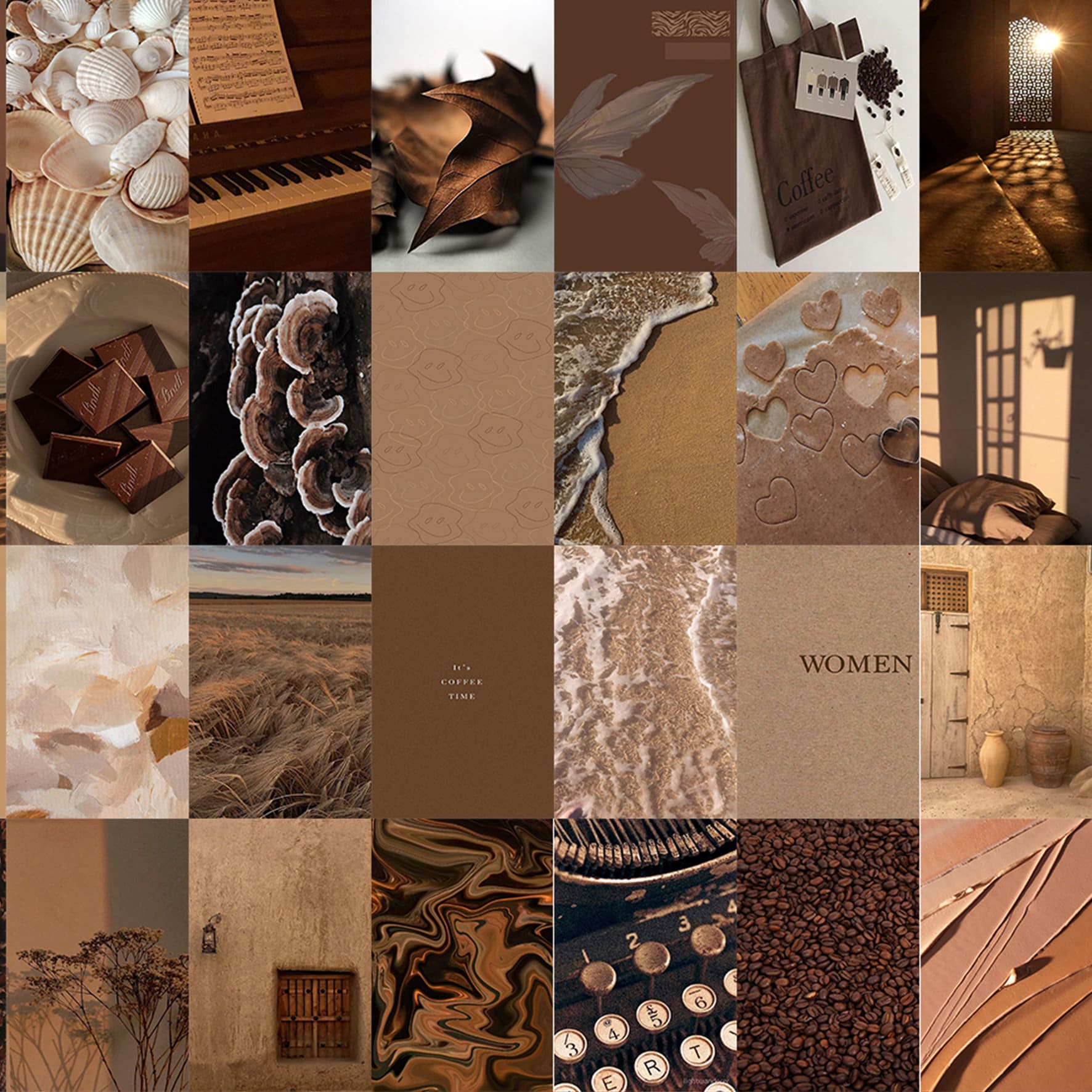 100 Brown Wall Collage Kit, Brown Collage Wall Art, Chic Brown Wall ...