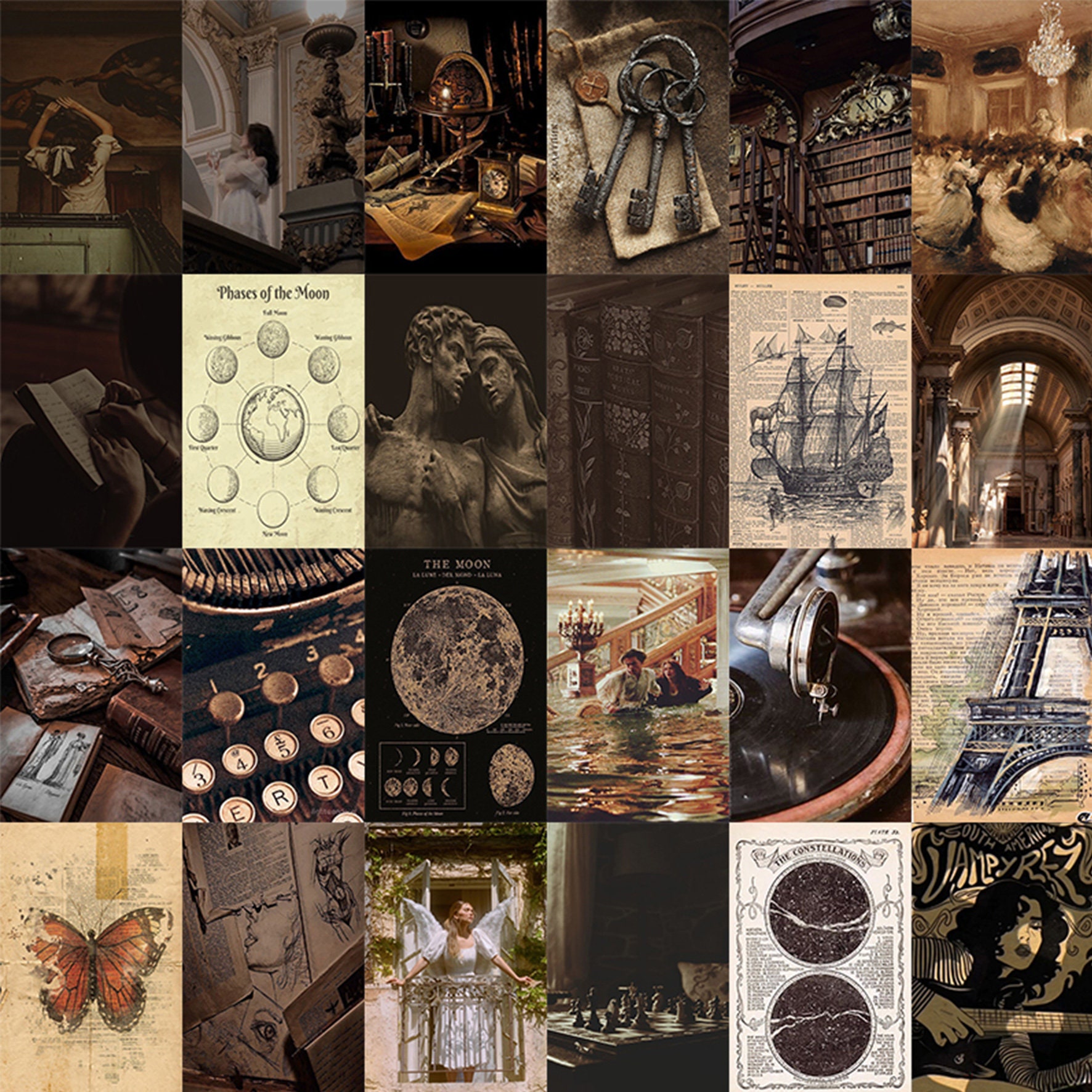 Dark Academia Aesthetic Wall Collage Kit, Vintage Poster Collage Kit ...