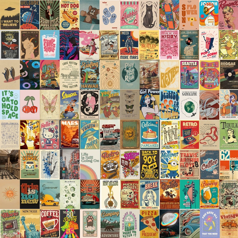 300PCS Vintage Poster Wall Collage Kit Retro Aesthetic Wall - Etsy