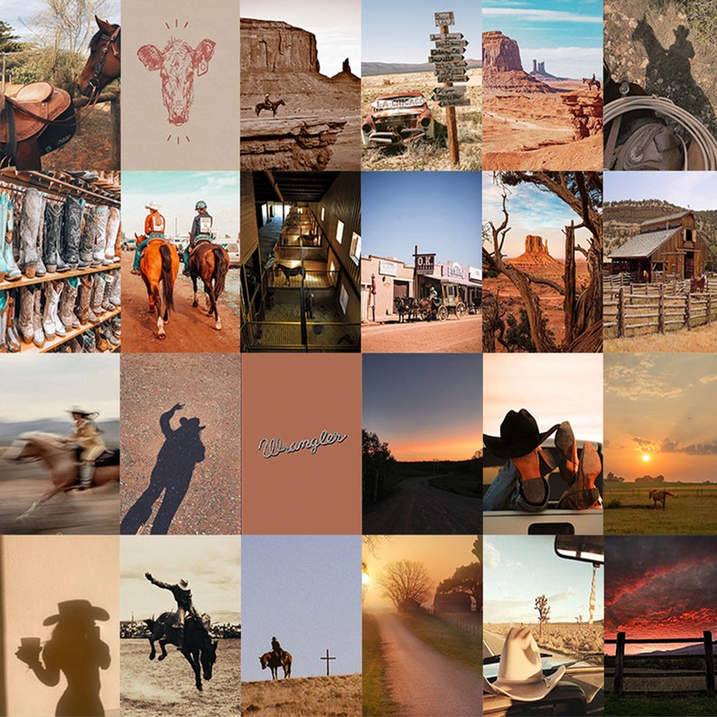 110 Pcs Western Aesthetic Collage Kit - Cowgirl Will West Room Decor ...