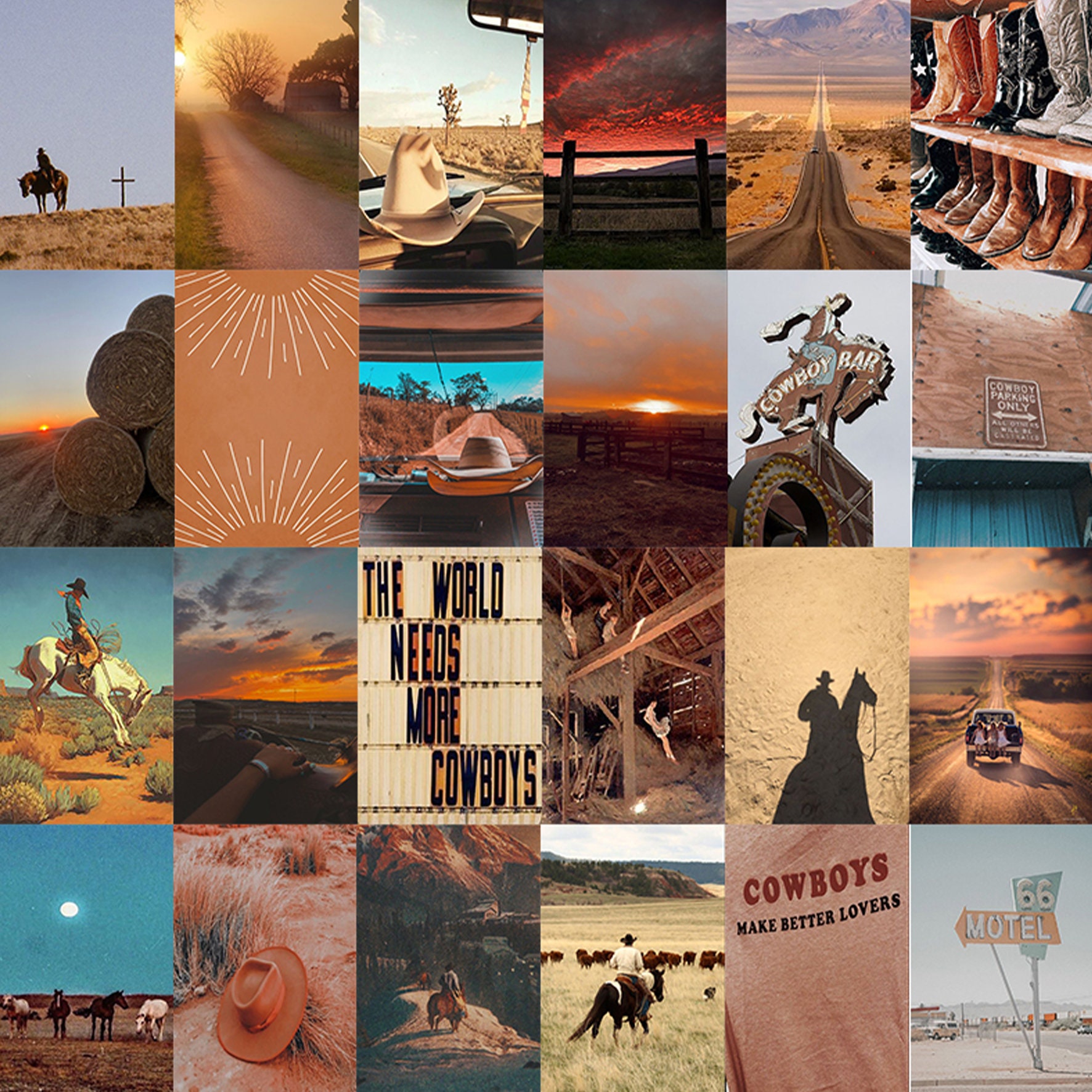 110 Pcs Western Aesthetic Collage Kit - Cowgirl Will West Room Decor ...