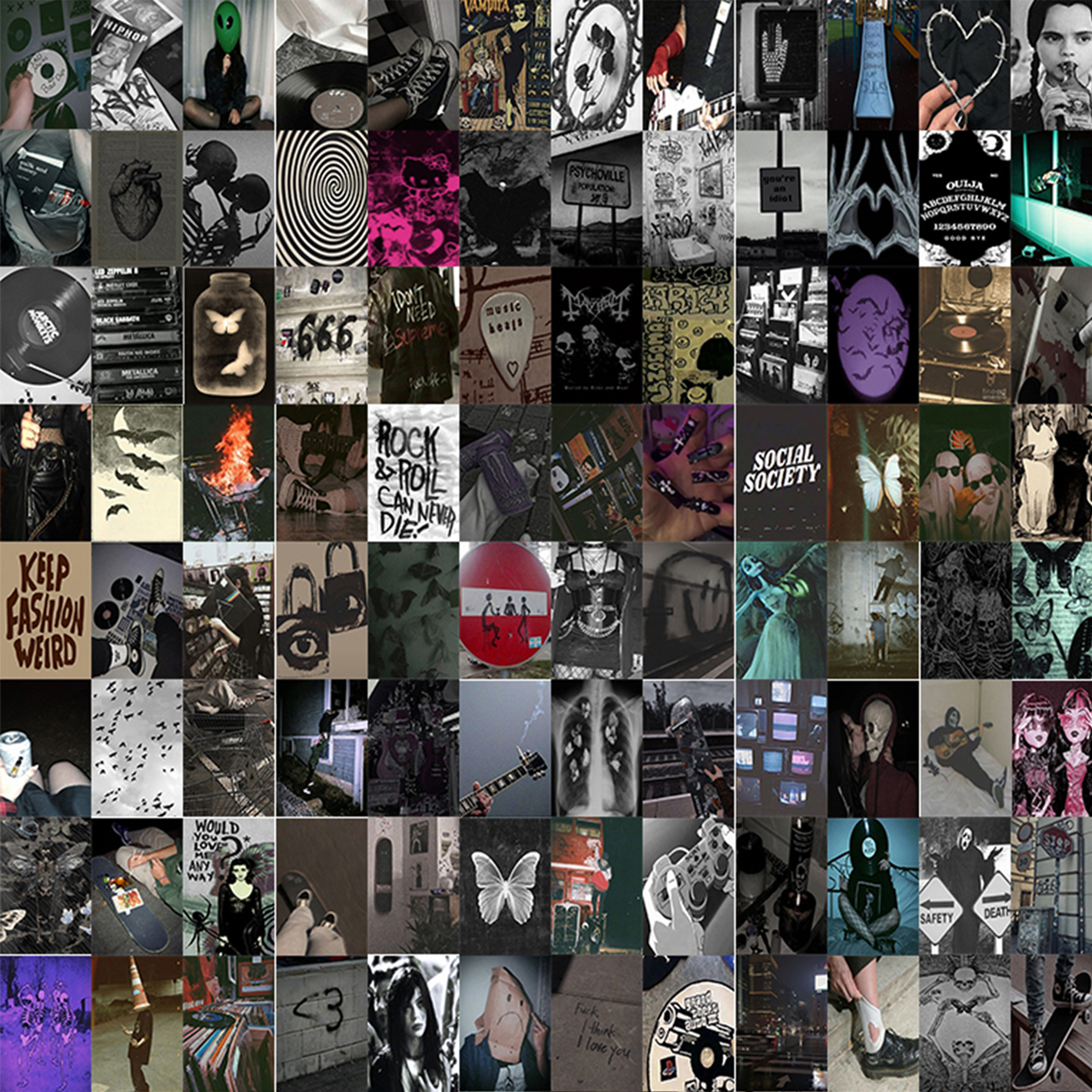 160 Pcs Grunge Wall Collage Kit, Grunge Collage Kit, Black Wall Collage ...