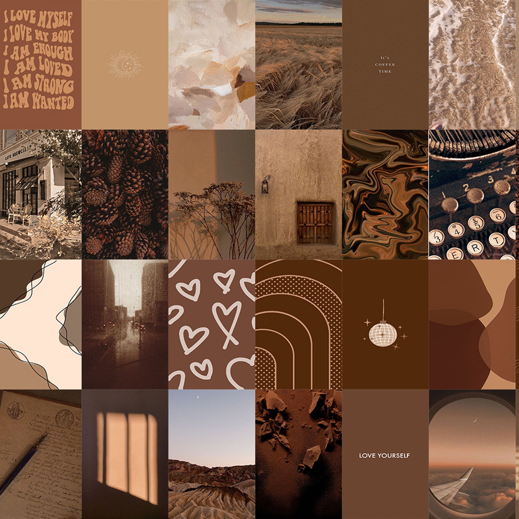 100 Brown Wall Collage Kit, Brown Collage Wall Art, Chic Brown Wall ...