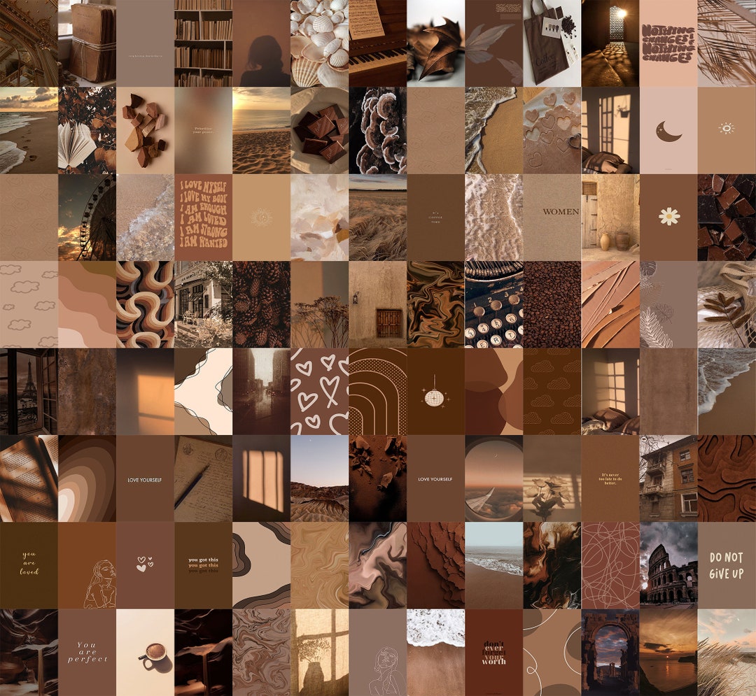 100 Brown Wall Collage Kit, Brown Collage Wall Art, Chic Brown Wall ...