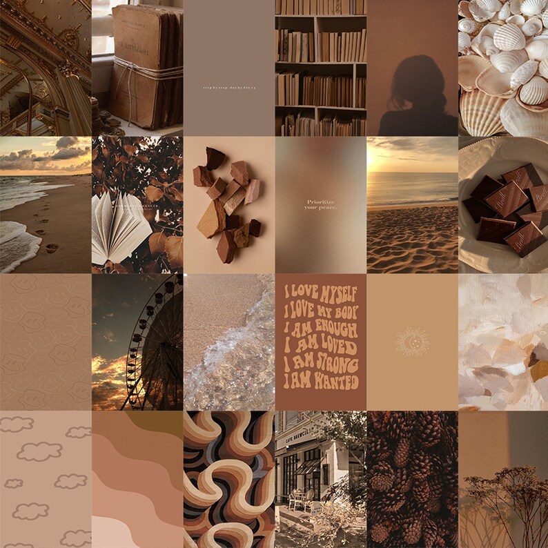 100 Brown Wall Collage Kit, Brown Collage Wall Art, Chic Brown Wall ...