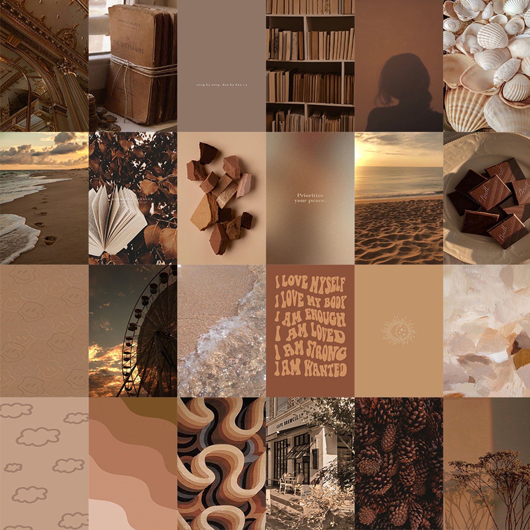 100 Brown Wall Collage Kit, Brown Collage Wall Art, Chic Brown Wall ...