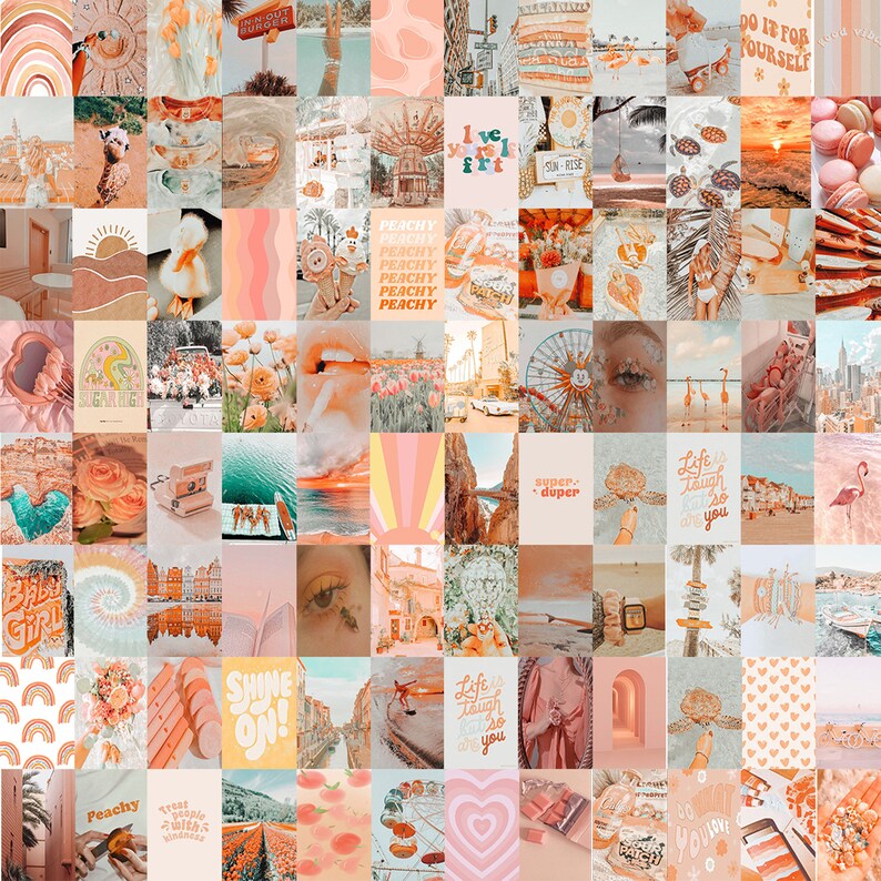 300 Pcs Peach Aesthetic Wall Collage Kit Peach Aesthetic Room Decor ...