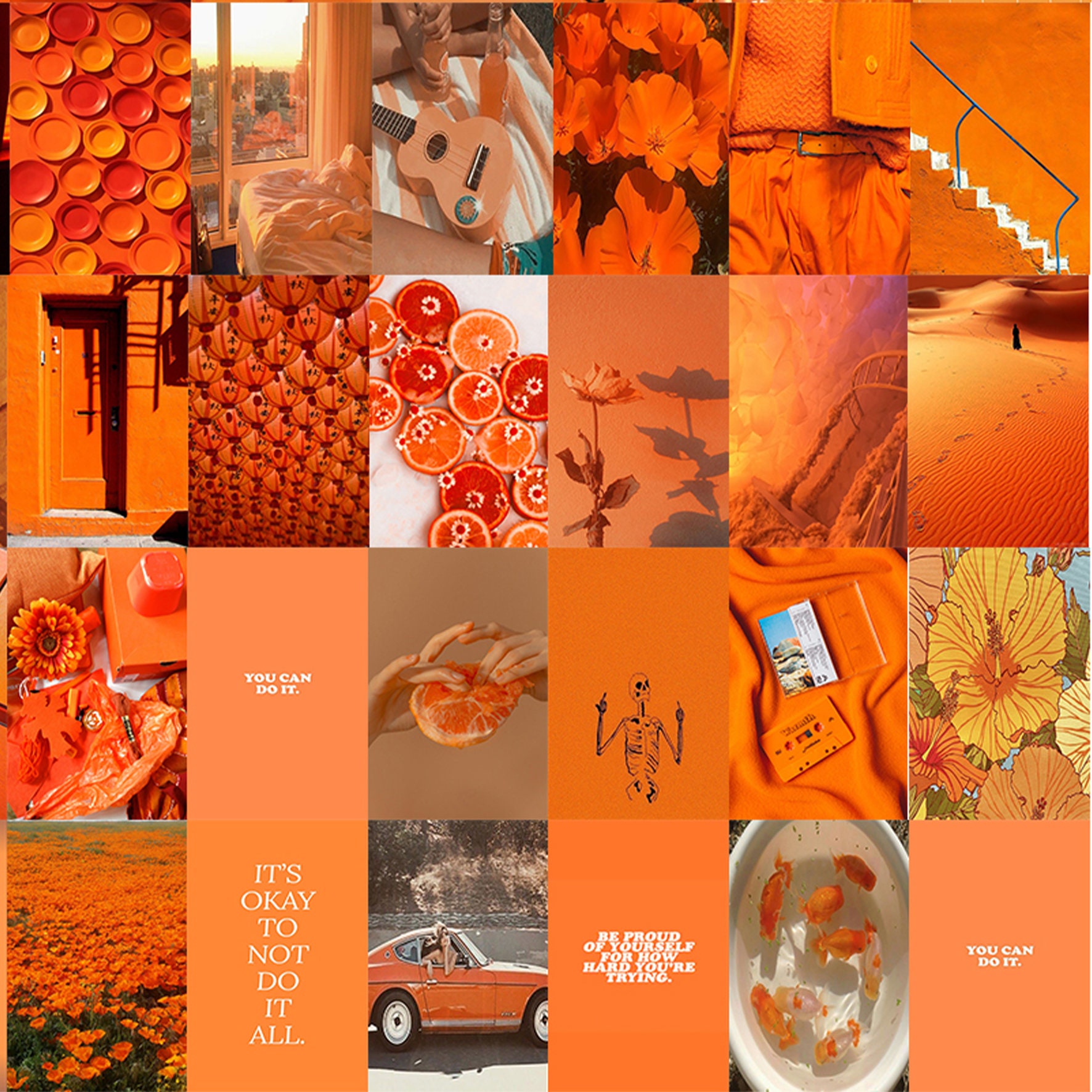 Orange Wall Collage Kit, Orange Aesthetic Photo Collage , Orange ...