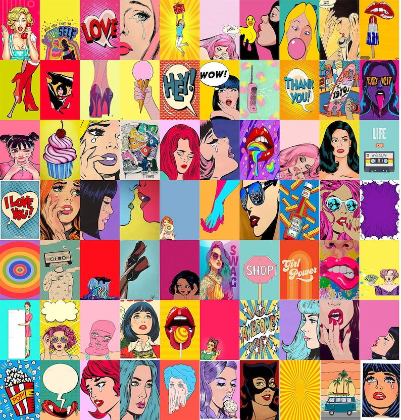 100 Pcs Retro Pop Art Wall Collage Kit, Vintage Pop Art Photos Prints ...