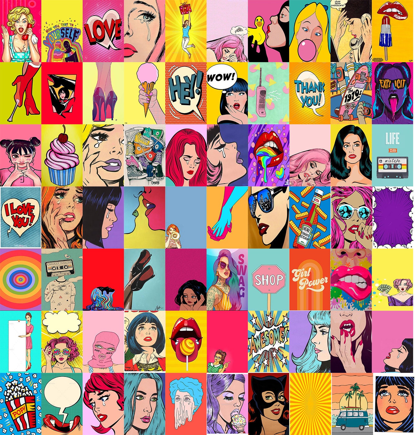 100 Pcs Retro Pop Art Wall Collage Kit Vintage Pop Art Photos Prints Pop Art Poster Room Decor