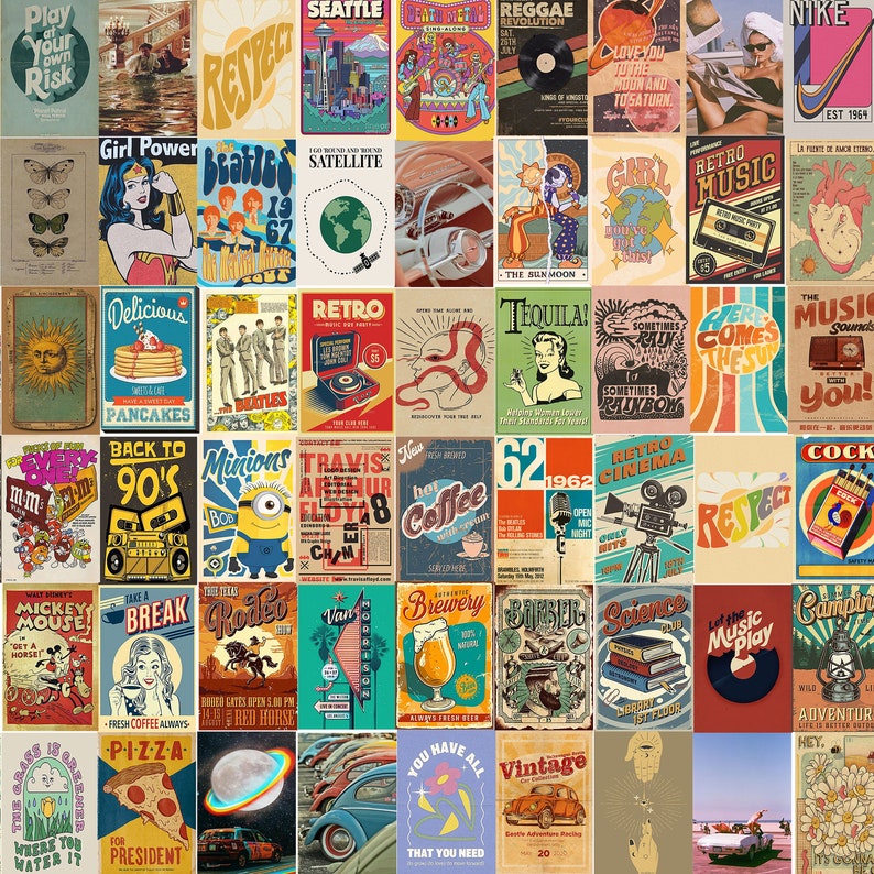 300PCS Vintage Poster Wall Collage Kit Retro Aesthetic Wall - Etsy