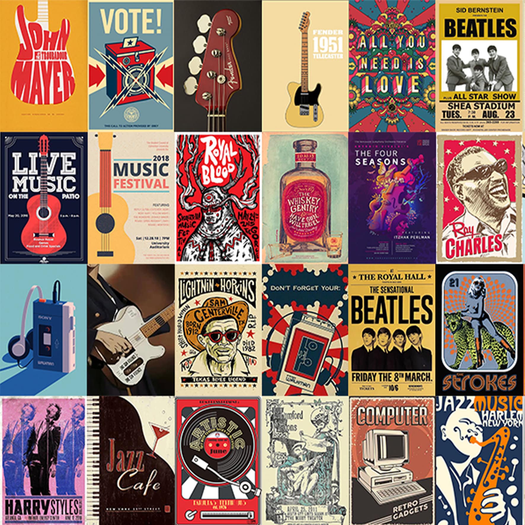 130PCS Vintage Music Poster-vintage Concert Poster Retro Wall Collage ...