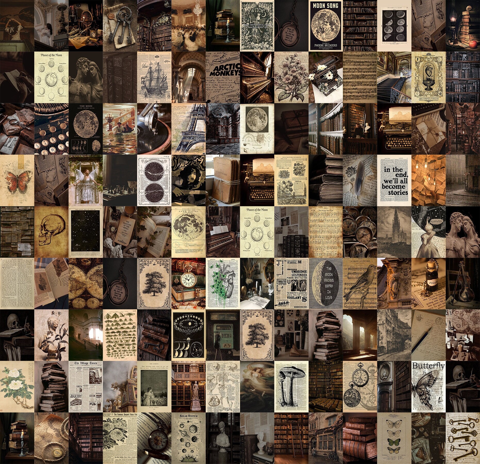 Dark Academia Aesthetic Wall Collage Kit, Vintage Poster Collage Kit ...