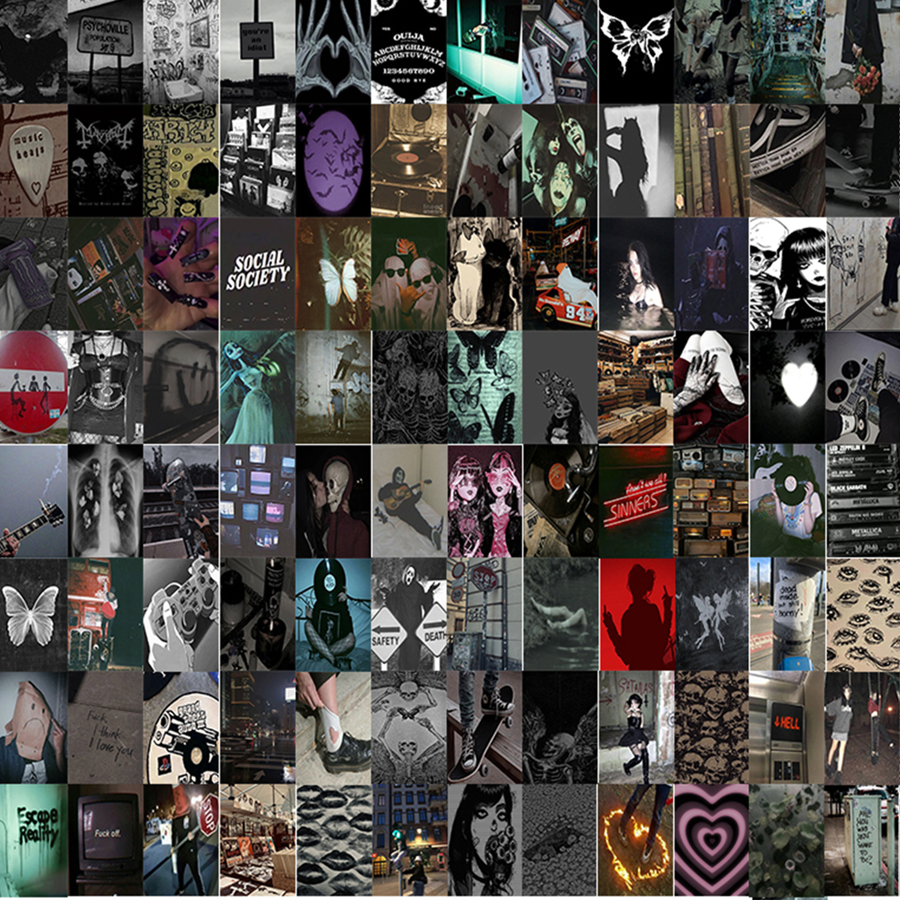 160 Pcs Grunge Wall Collage Kit, Grunge Collage Kit, Black Wall Collage ...