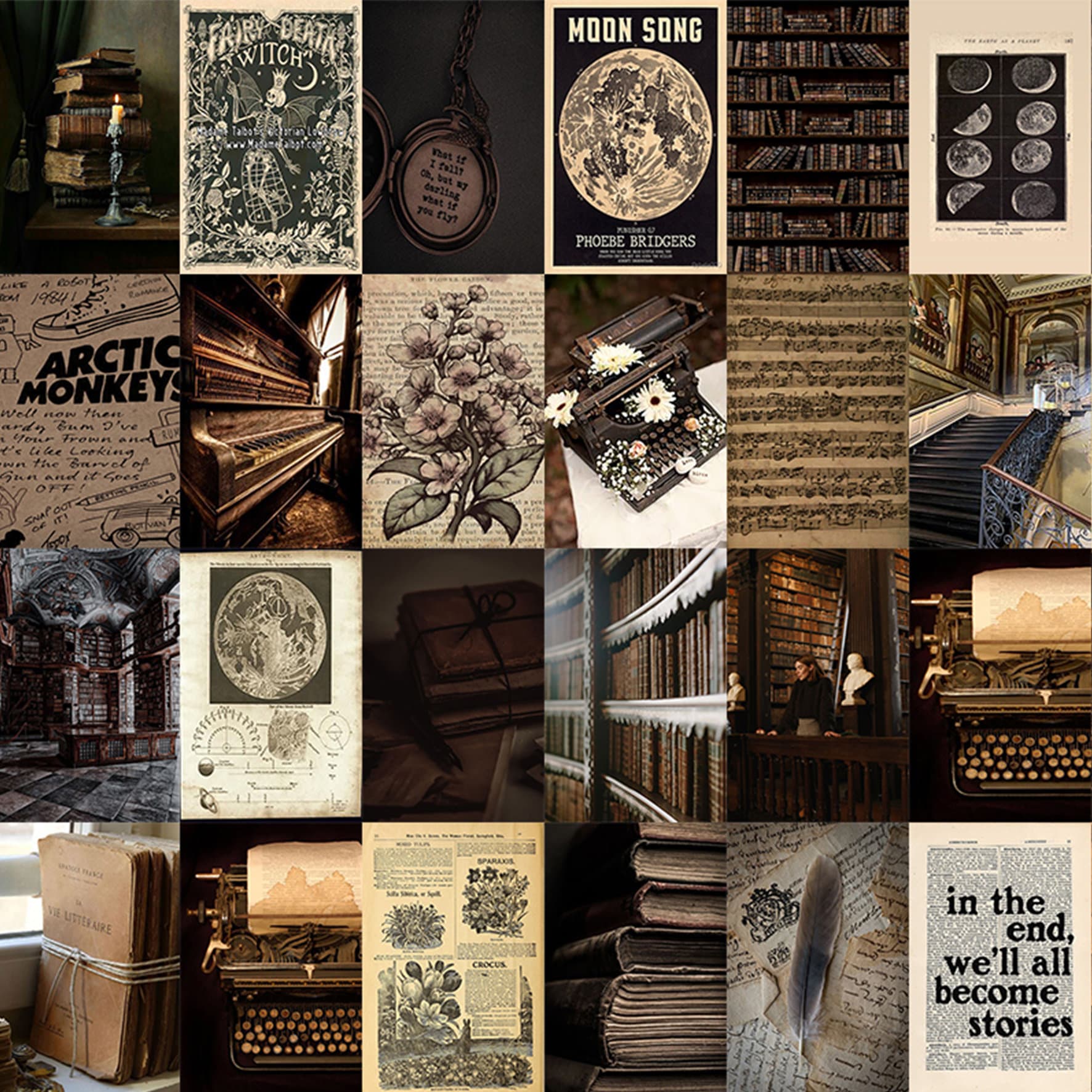 Dark Academia Aesthetic Wall Collage Kit, Vintage Poster Collage Kit ...