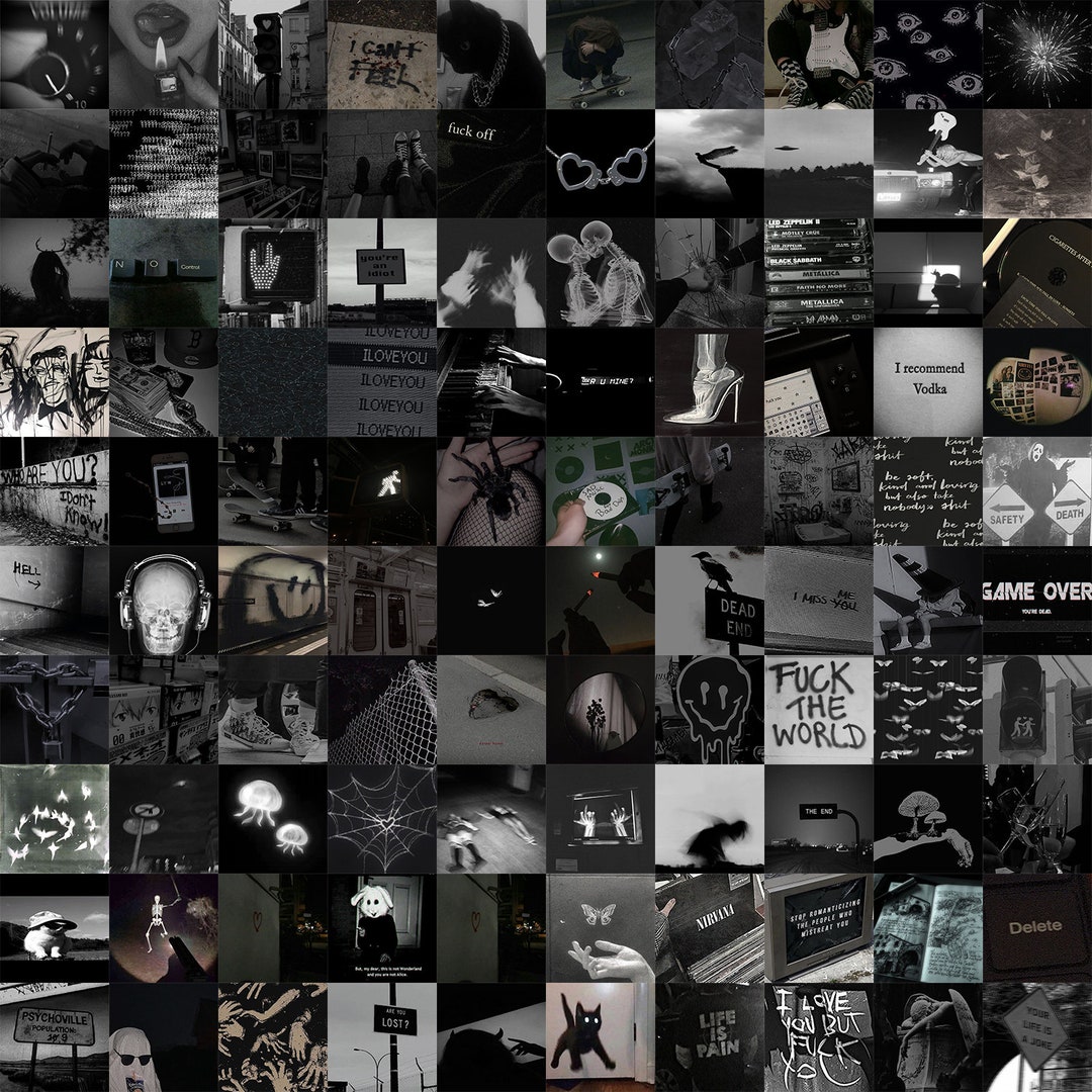 100 Pcs Grunge Wall Collage Kit, Boujee Black Grunge Aesthetic Photo ...