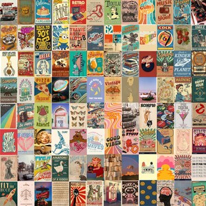 300PCS Vintage Poster Wall Collage Kit- Retro Aesthetic Wall Collage ...