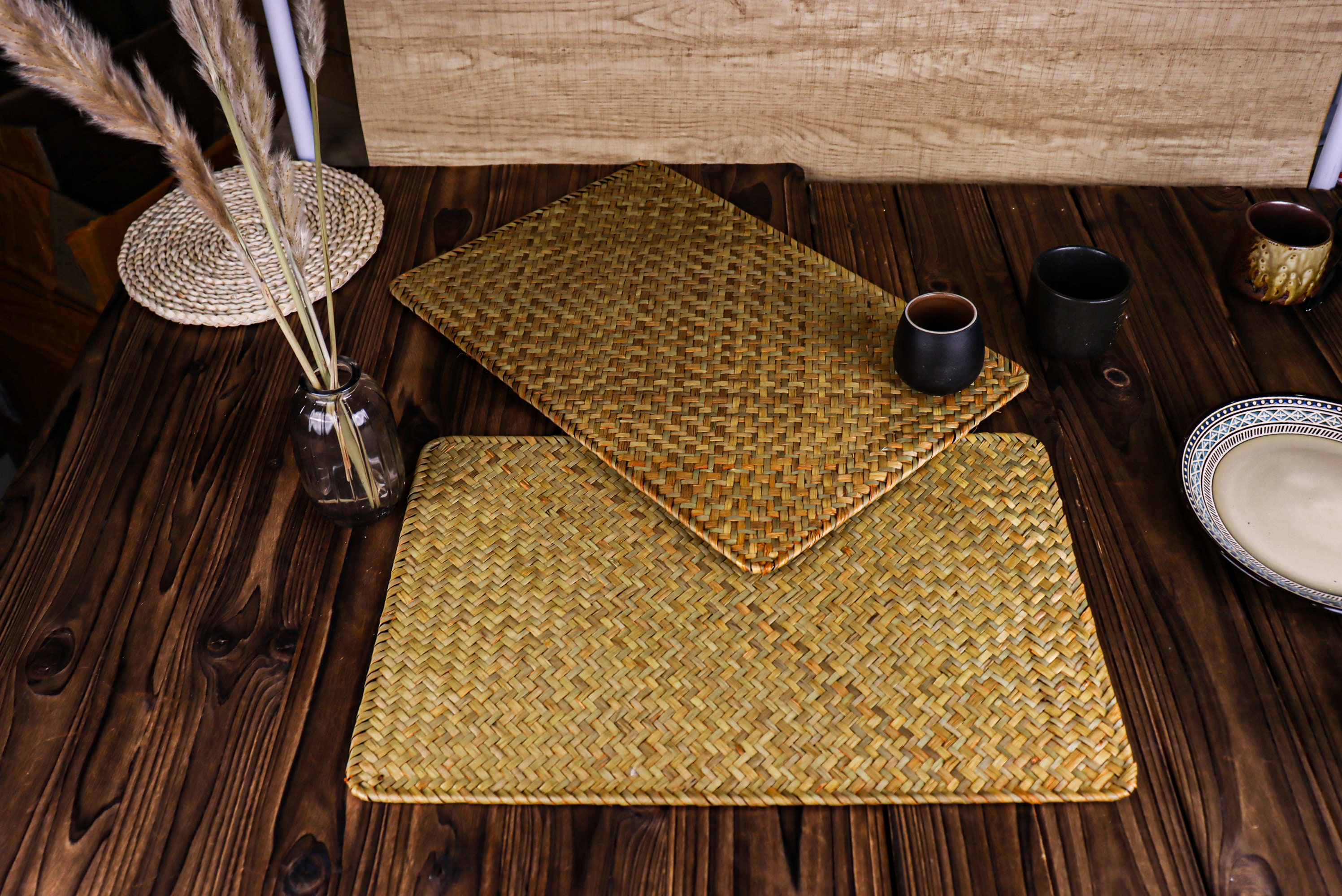 Rattan Rectangle Place Mat Wicker Dinner Mat Rattan Table Mat Wicker ...