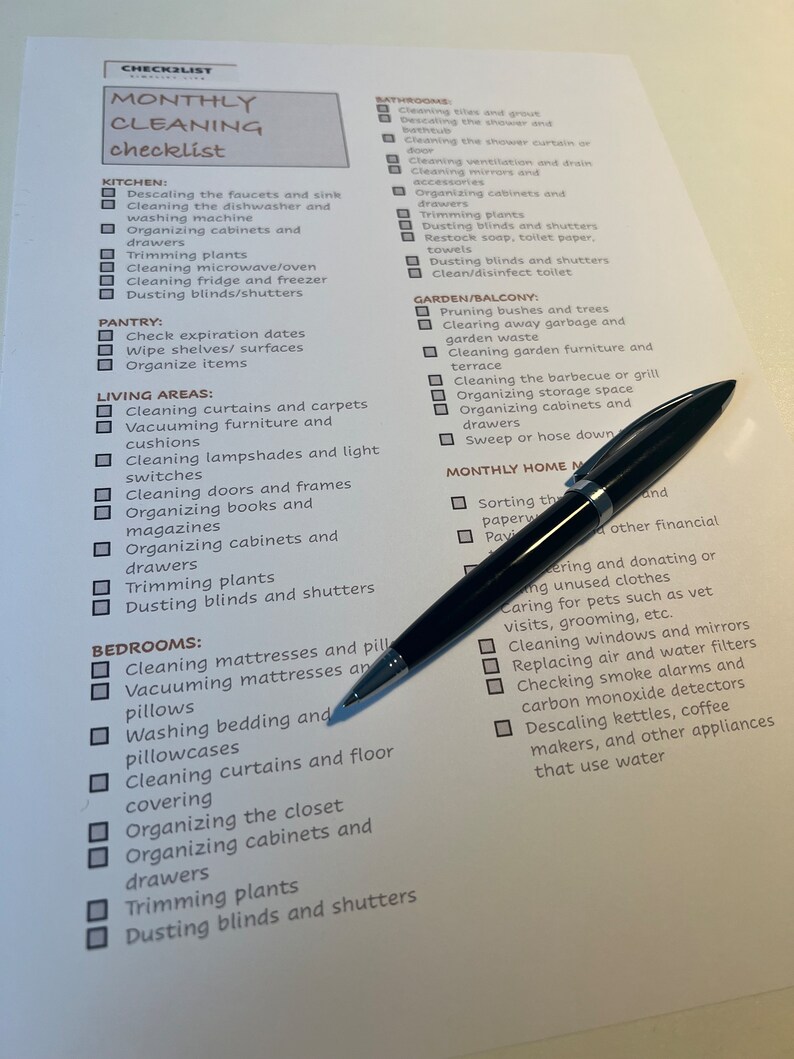 Printable Monthly Cleaning Checklist - Room-by-room House Cleaning ...