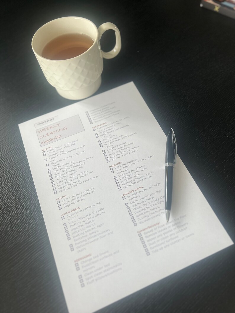 Printable Weekly Cleaning Checklist - Room-by-room House Cleaning ...