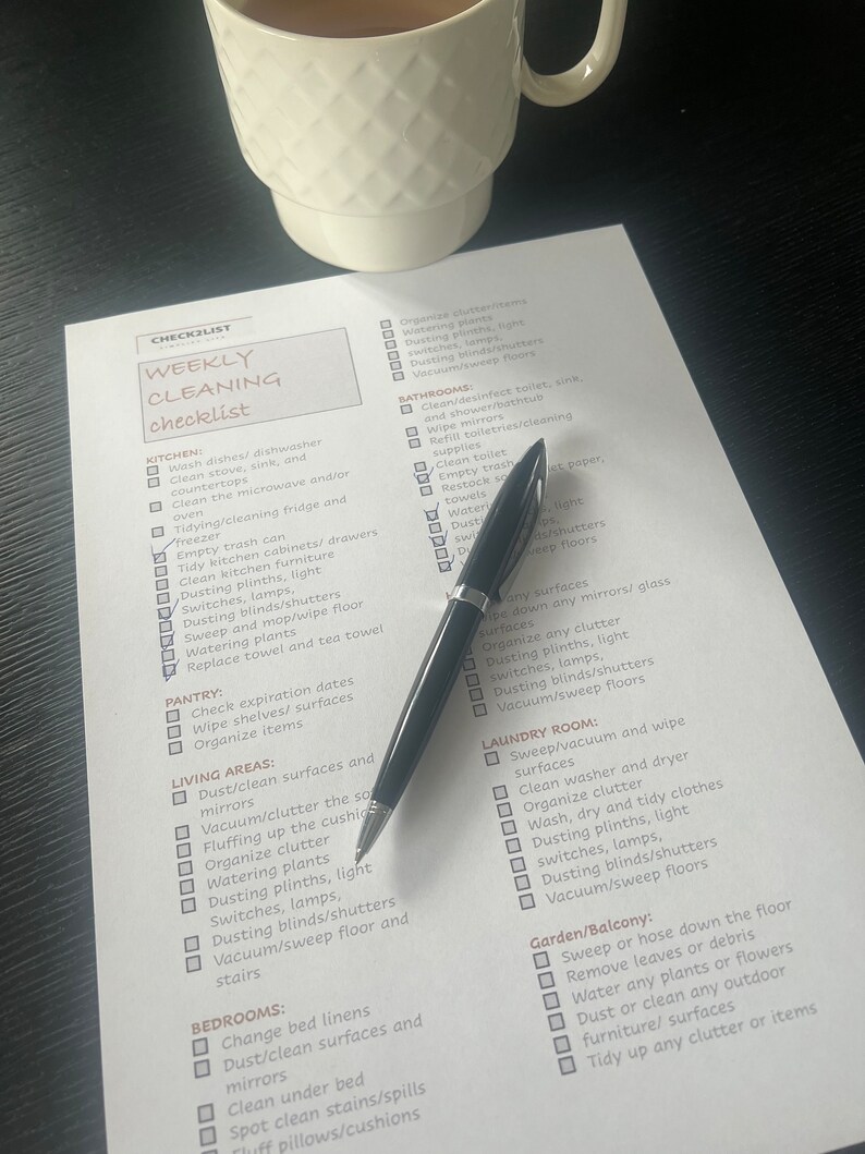 Printable Weekly Cleaning Checklist - Room-by-room House Cleaning ...