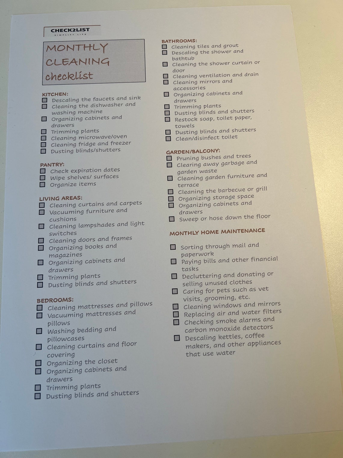 Printable Monthly Cleaning Checklist - Room-by-room House Cleaning ...