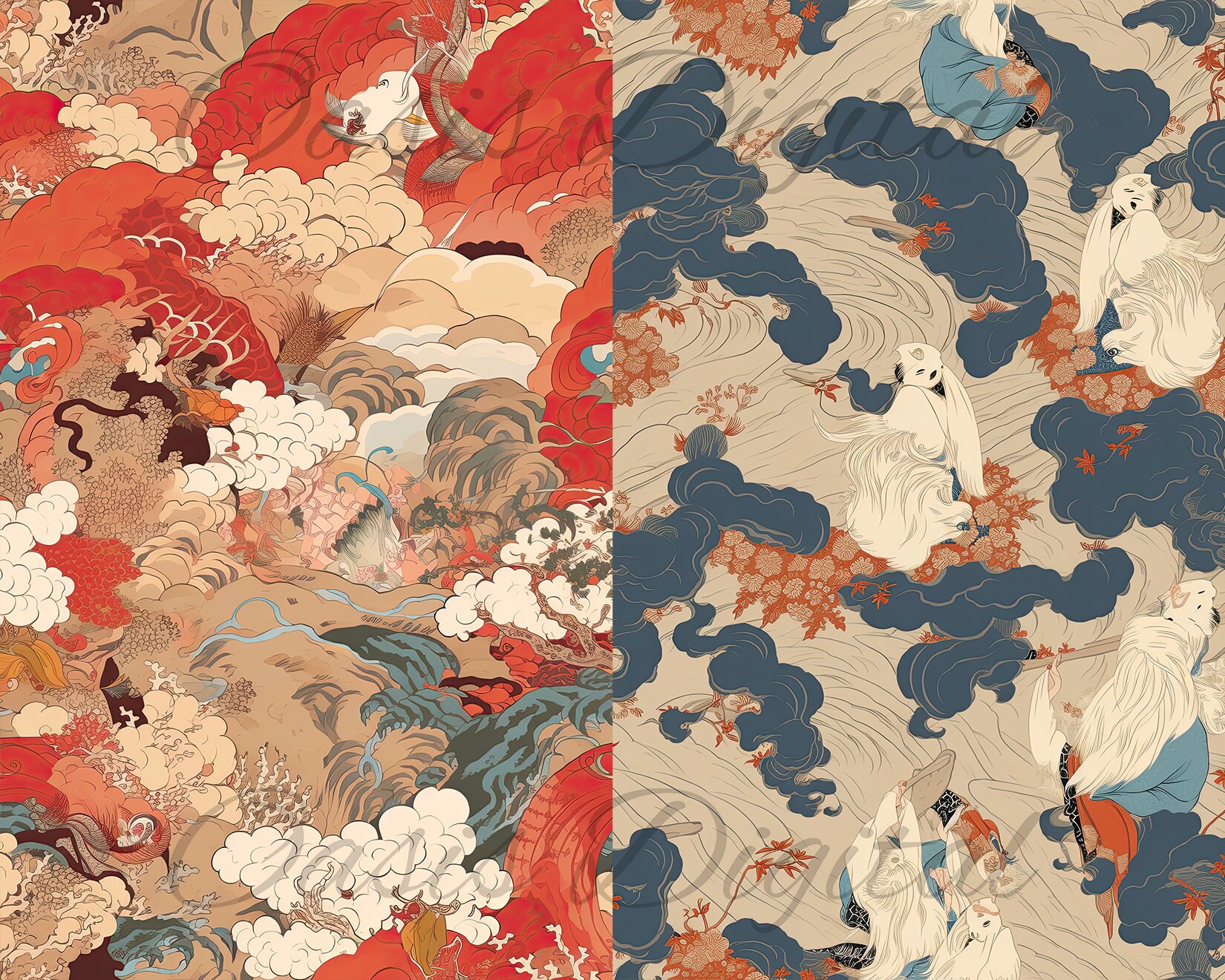 Abstract Ukiyo-e Seamless Texture Pack Japanese Inspired Digital ...