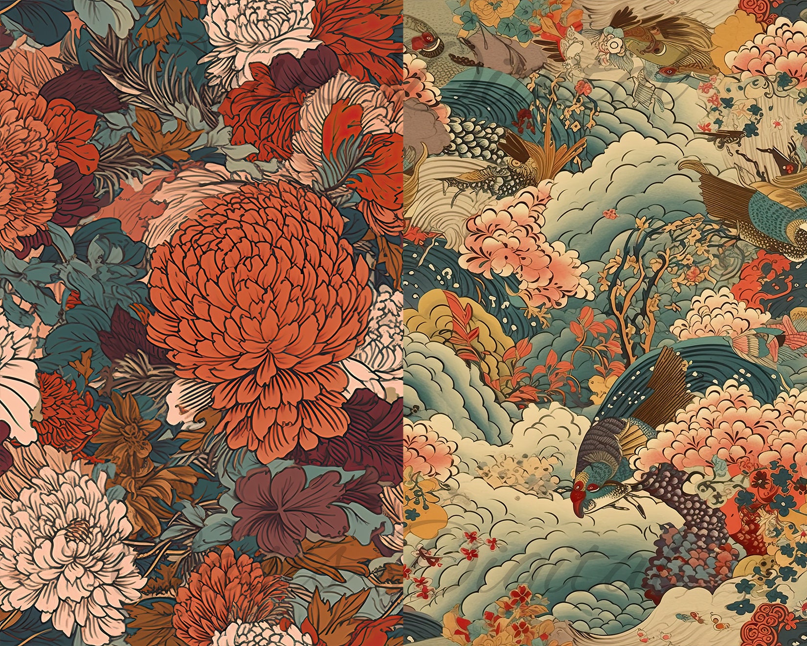 Abstract Ukiyo-e Seamless Texture Pack Japanese Inspired Digital ...