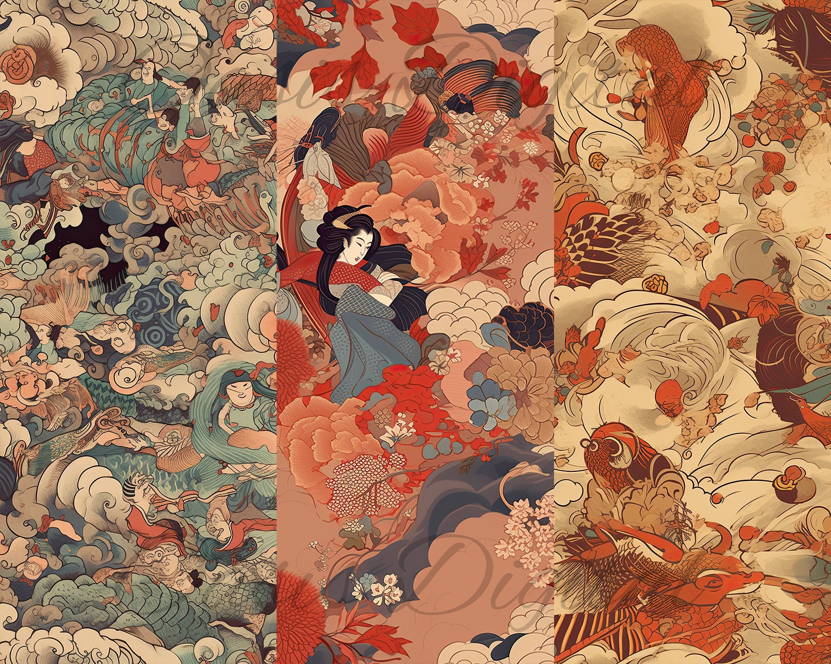 Abstract Ukiyo-e Seamless Texture Pack Japanese Inspired - Etsy