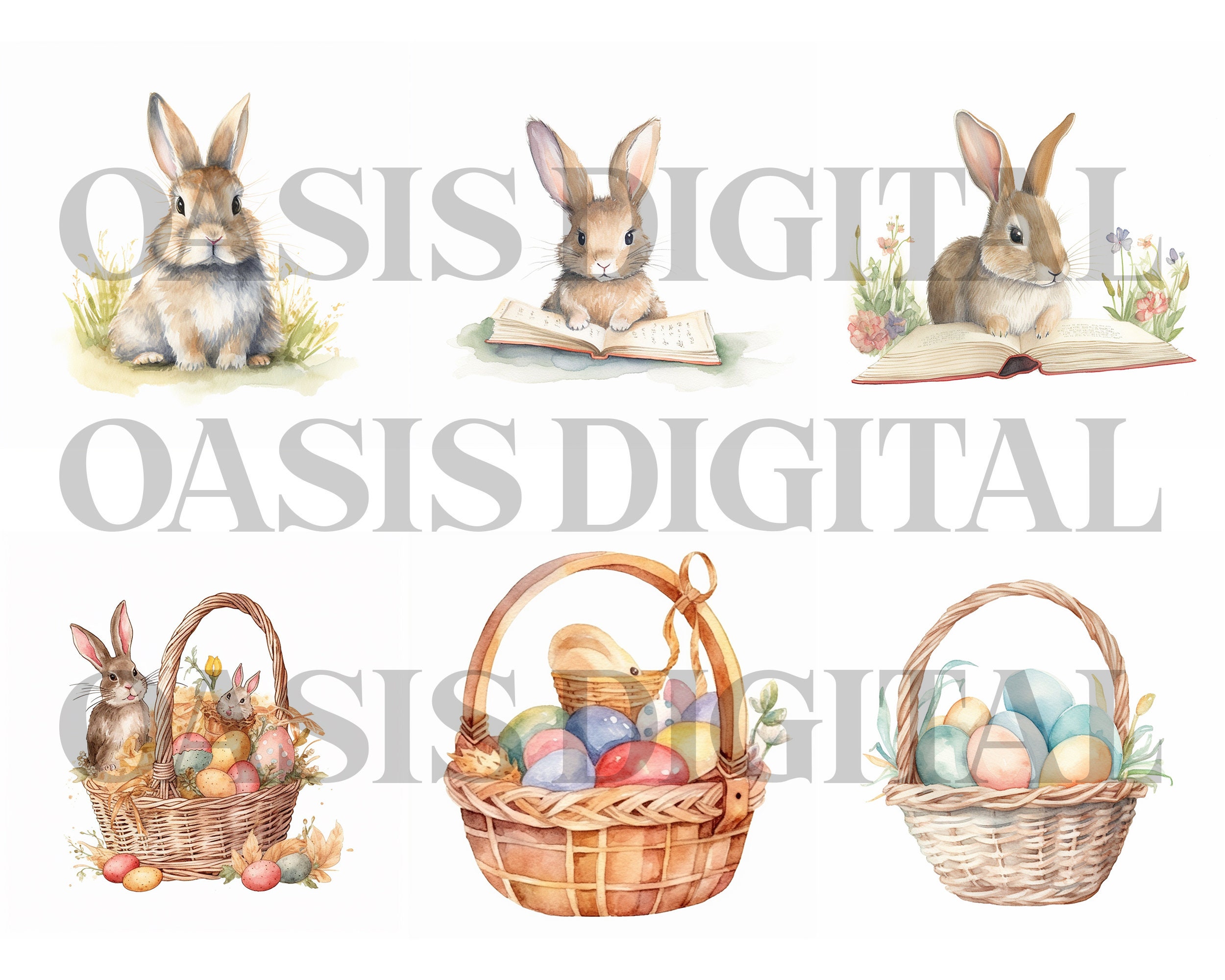 Delightful Easter Clipart Pack - Springtime Bunny and Egg Illustrations ...